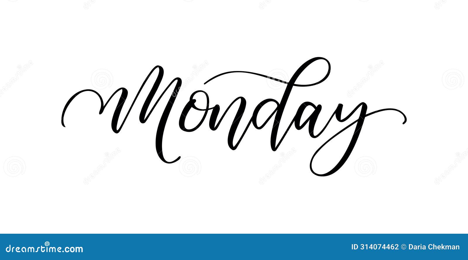 Monday - Handwritten Text in Calligraphic Style on a White Background ...