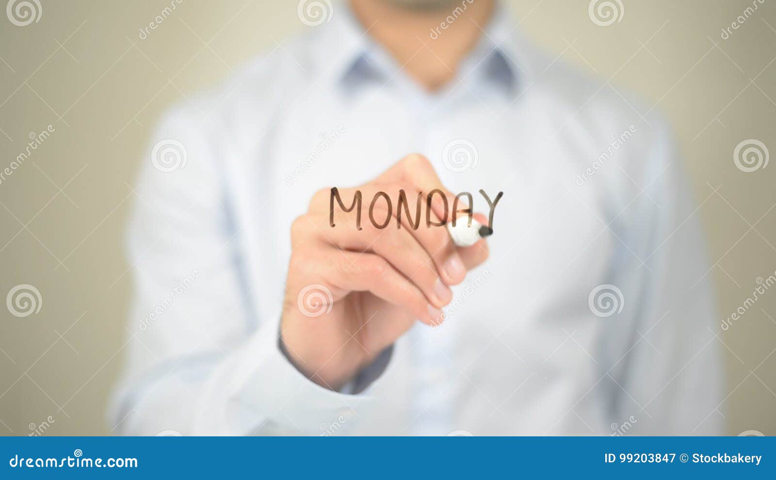 Monday , Man Writing on Transparent Screen Stock Image - Image of ...
