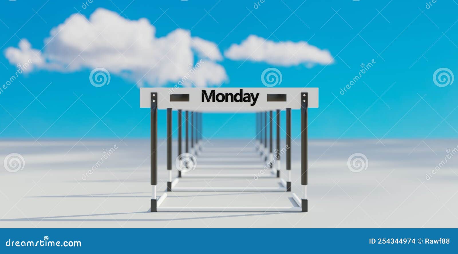 Monday Problems To Overcome. Week Day Name on Hurdle, Blue Cloudy Sky ...