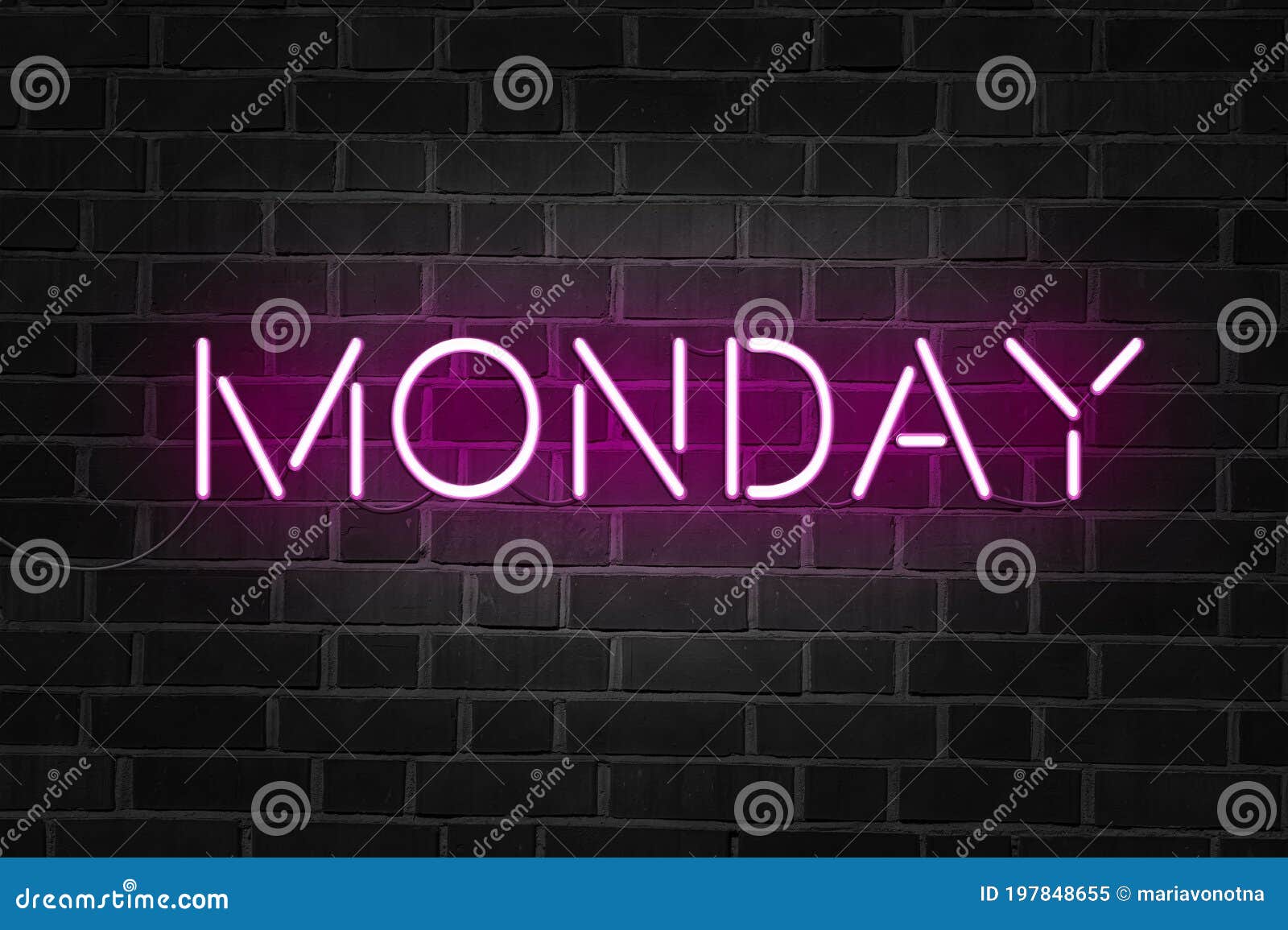 Monday Purple Neon Sign on Brick Wall Stock Illustration - Illustration ...
