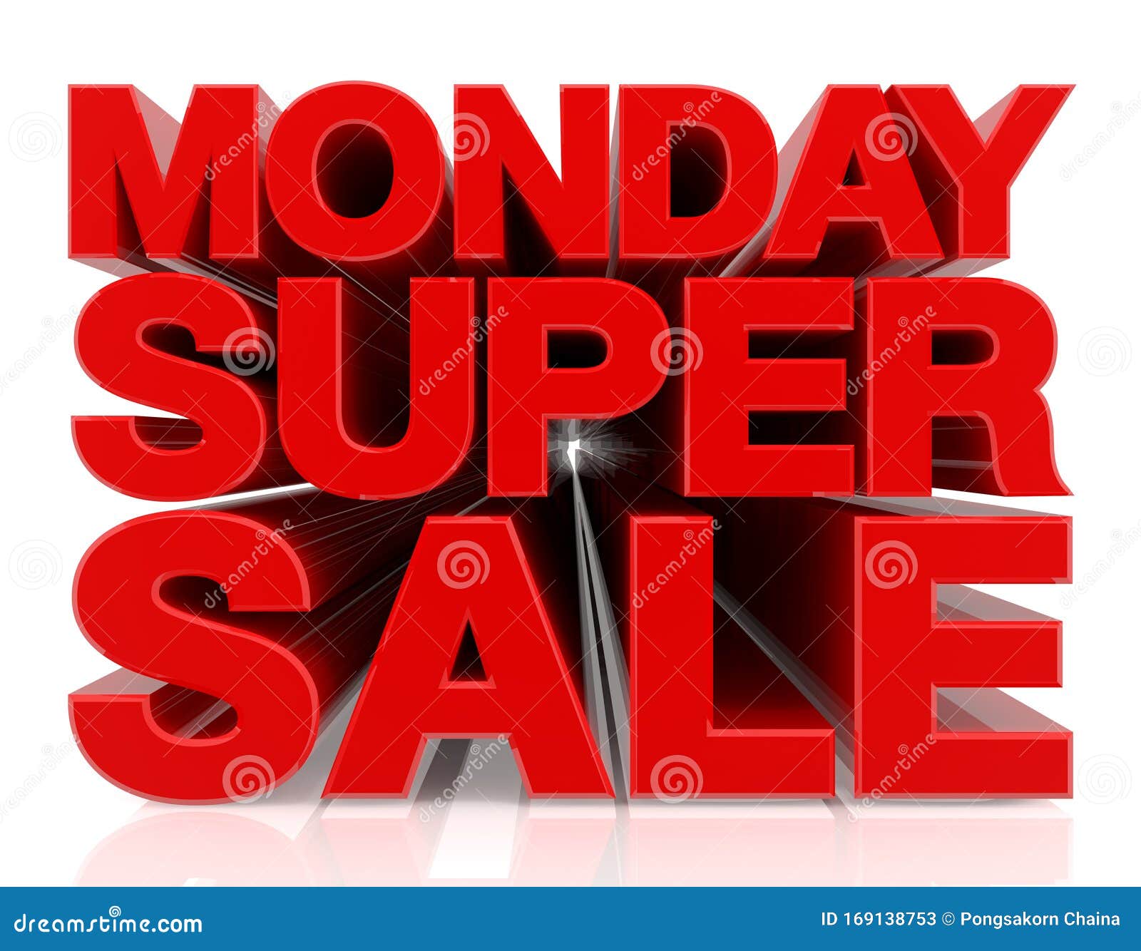 MONDAY SUPER SALE Word 3D Rendering on White Background Stock ...