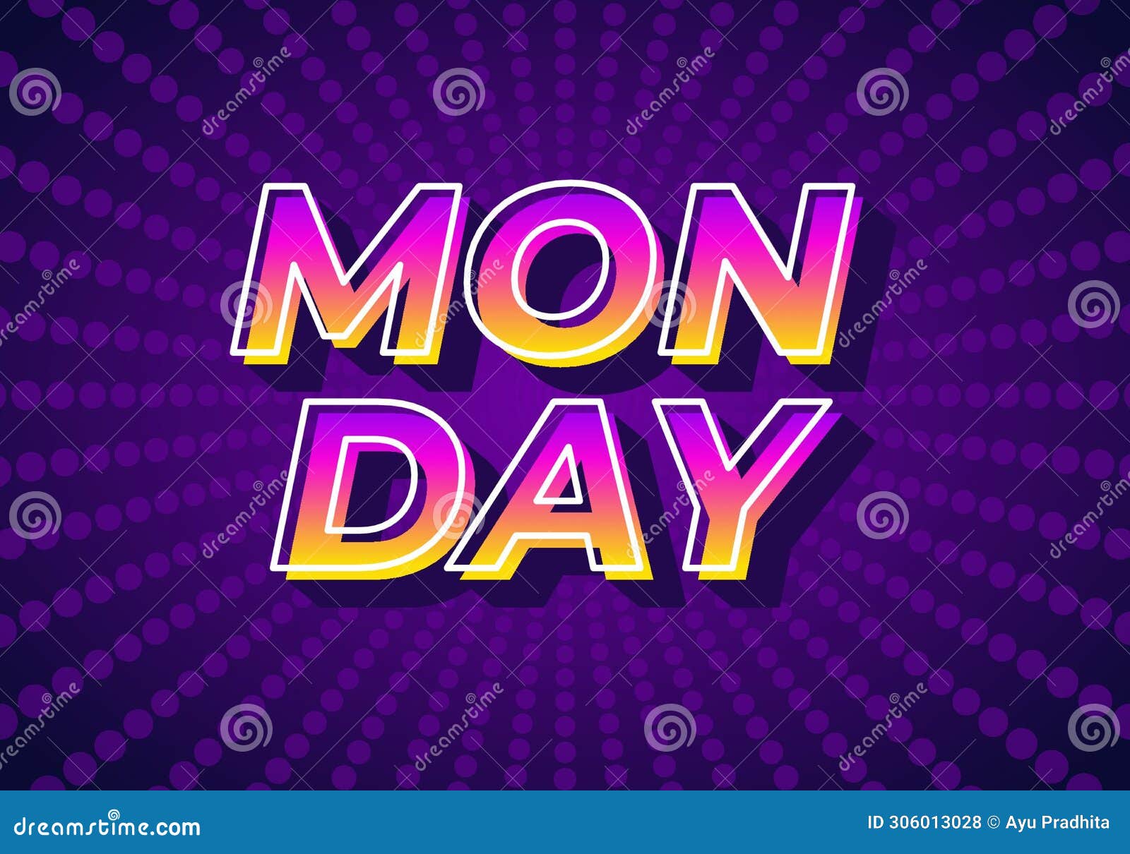 Monday. Text Effect in 3D Look with Gradient Purple Yellow Color Stock ...