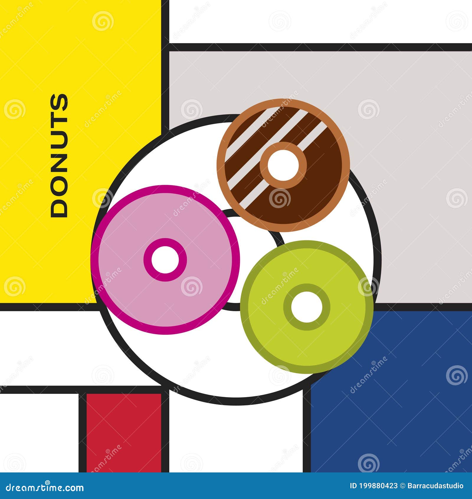 Three Multicolor Glazed and Decorated Donuts on a Plate. Modern Style ...
