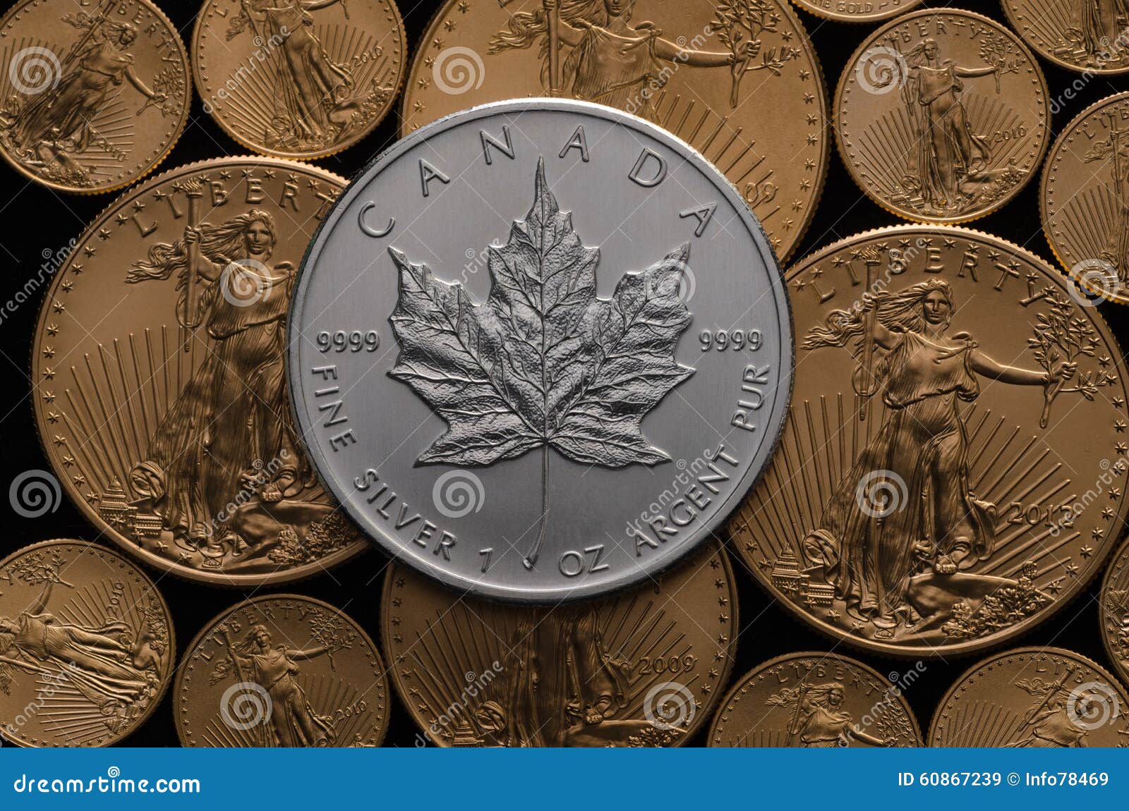 Moneda Canadiense Del Arce De Plata Sobre La Cama Del Oro Eagle Coins ...