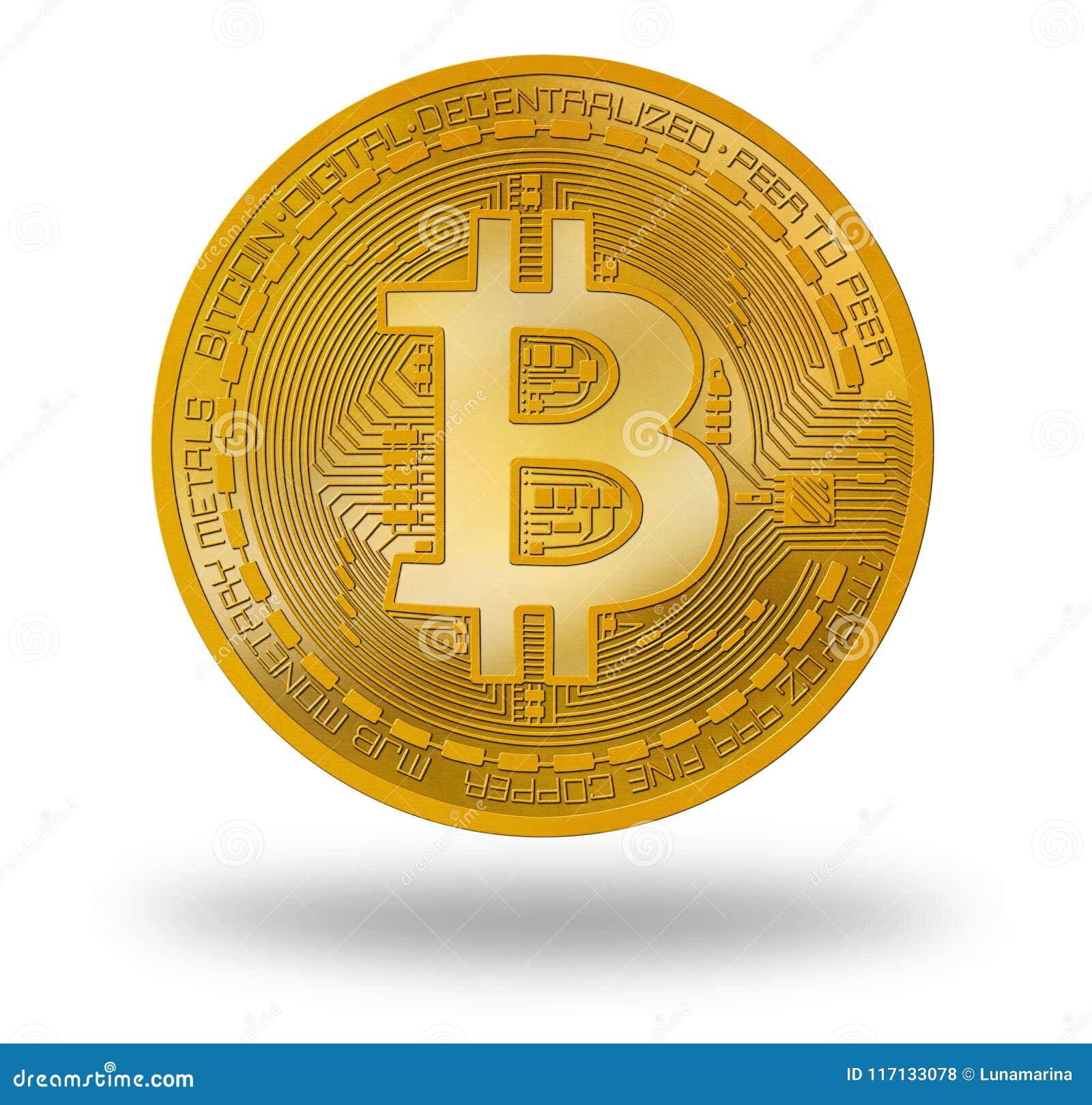 Moneda De Bitcoin BTC Con El Logotipo Aislado En Blanco Stock de ...