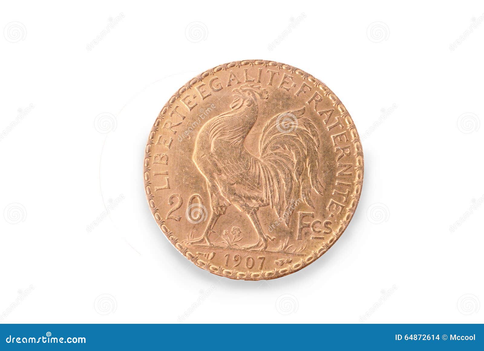 Moneda De Oro Antigua Francesa 20 Francos 1907 Revés Foto de archivo ...