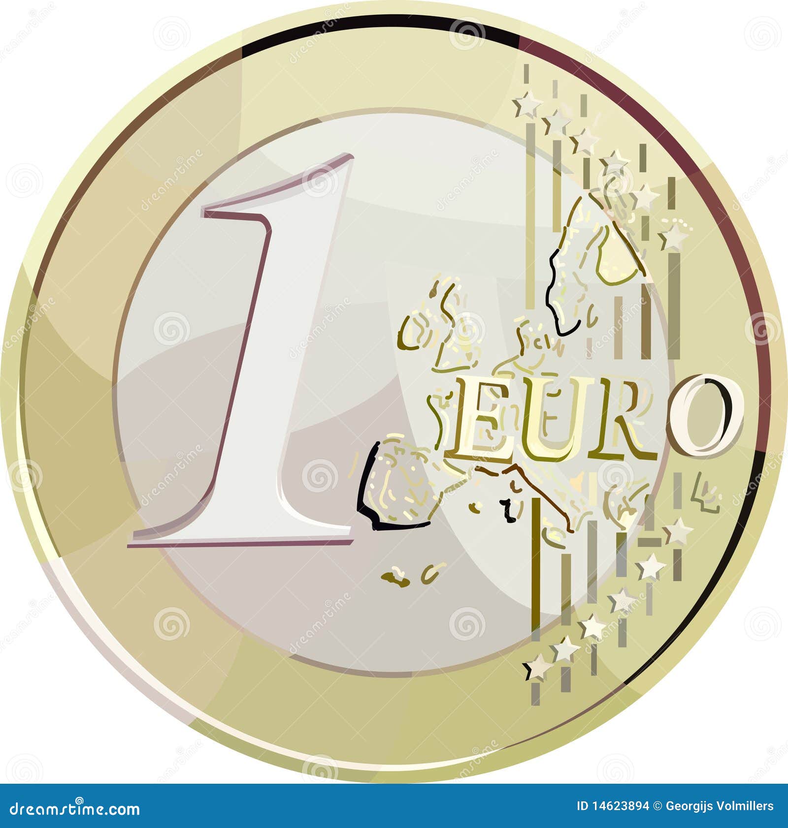 Moneda euro del vector 1. ilustración del vector. Ilustración de euro ...