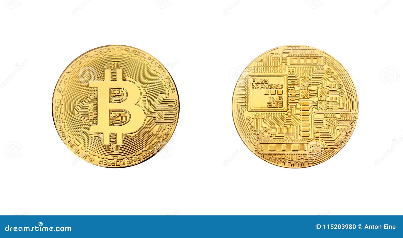 Moneda Física Del Bitcoin Del Oro Aislada En Blanco Foto de archivo ...