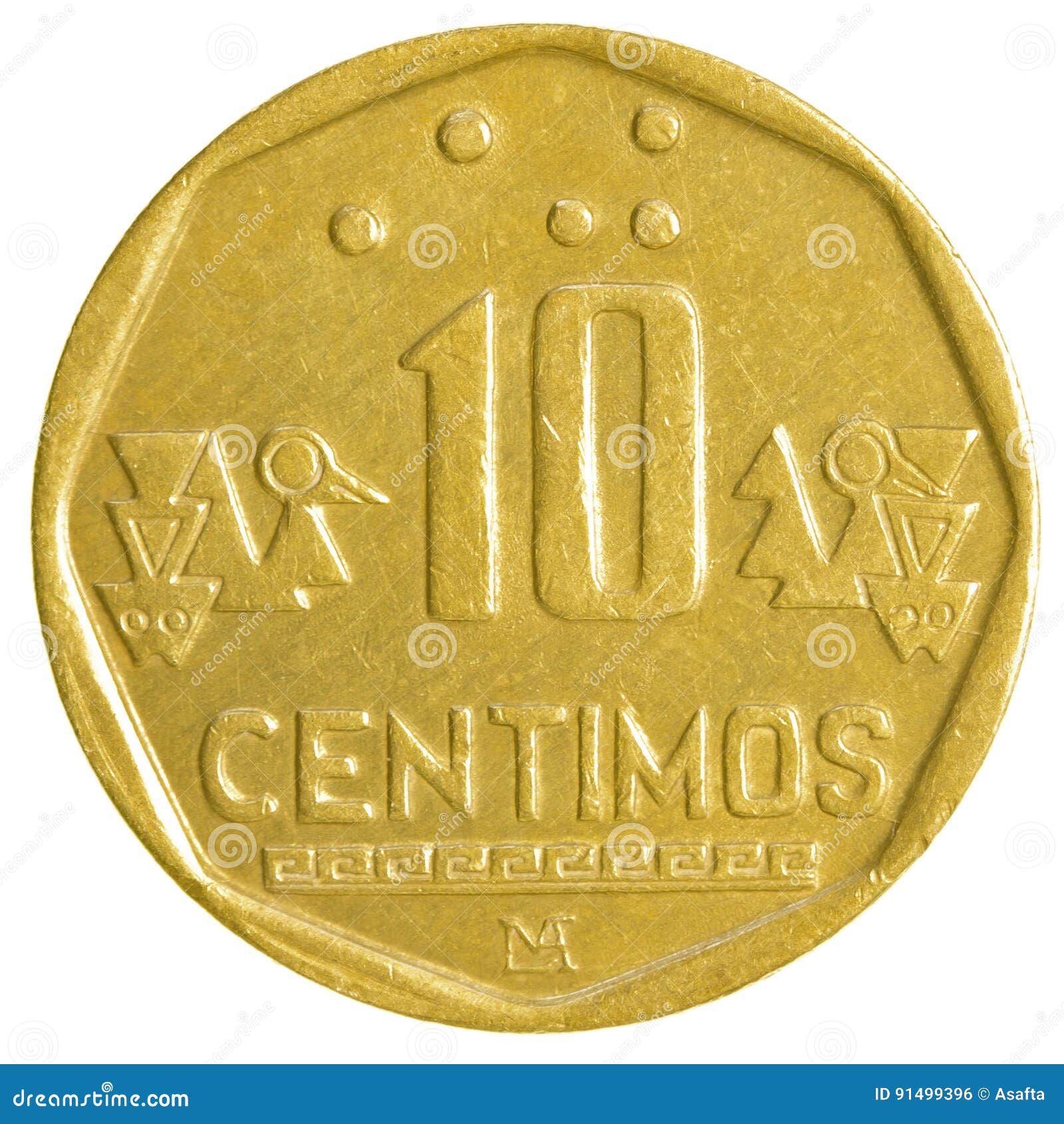 Moneda Peruana De 10 Del Nuevo Centimos Del Solenoide Foto de archivo ...
