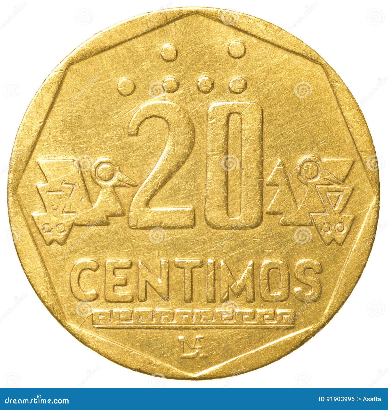 Moneda Peruana De 20 Del Nuevo Centimos Del Solenoide Imagen de archivo ...