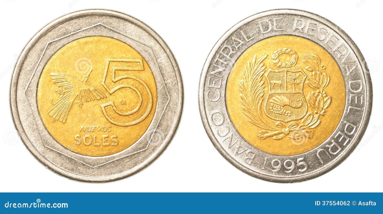 Moneda Peruana De 5 Solenoides Del Nuevo Fotografía de archivo - Imagen ...