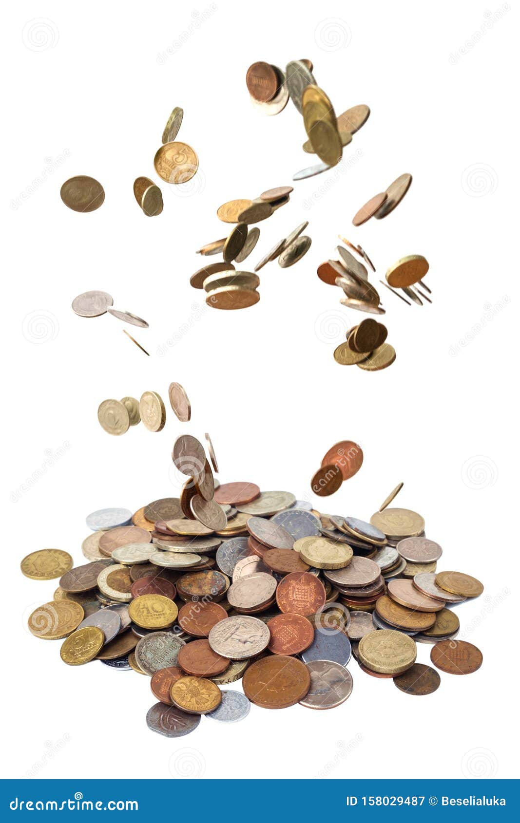 Monedas Cayendo Sobre La Superficie Blanca Imagen de archivo - Imagen ...