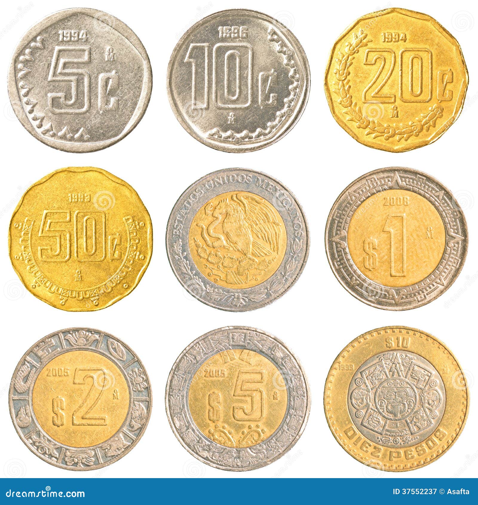 Monedas De Circulación De México Fotografía de archivo libre de ...