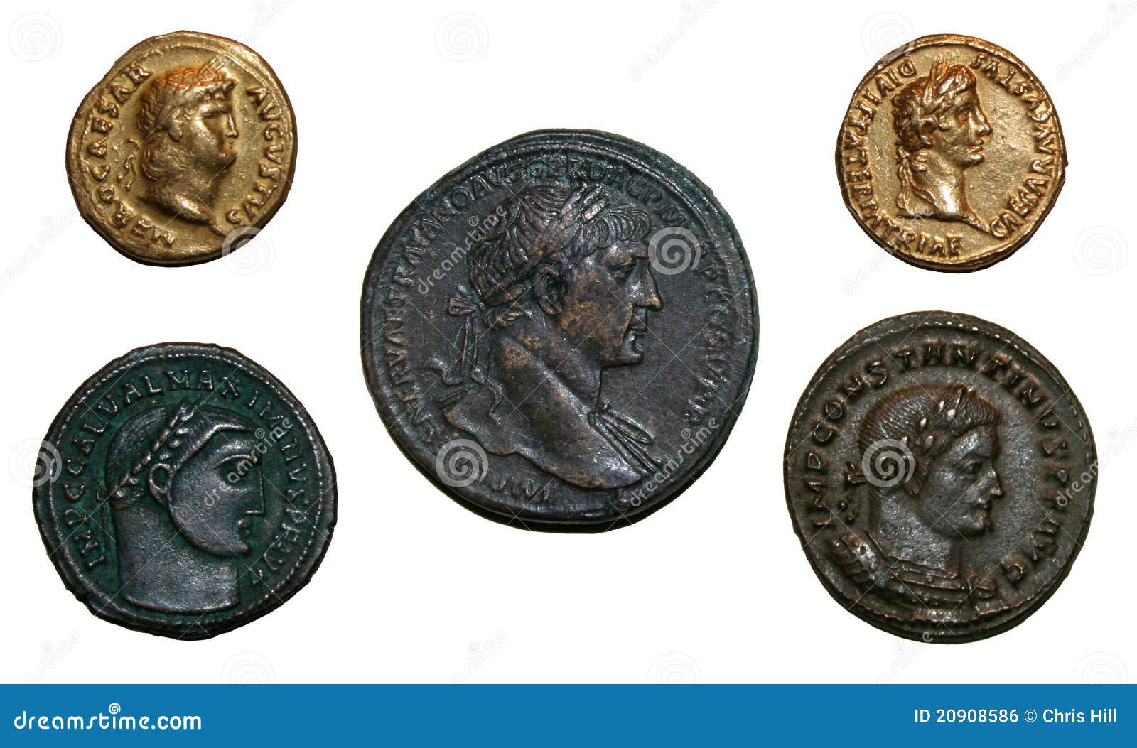 Monedas del imperio romano foto de archivo. Imagen de blanco - 20908586