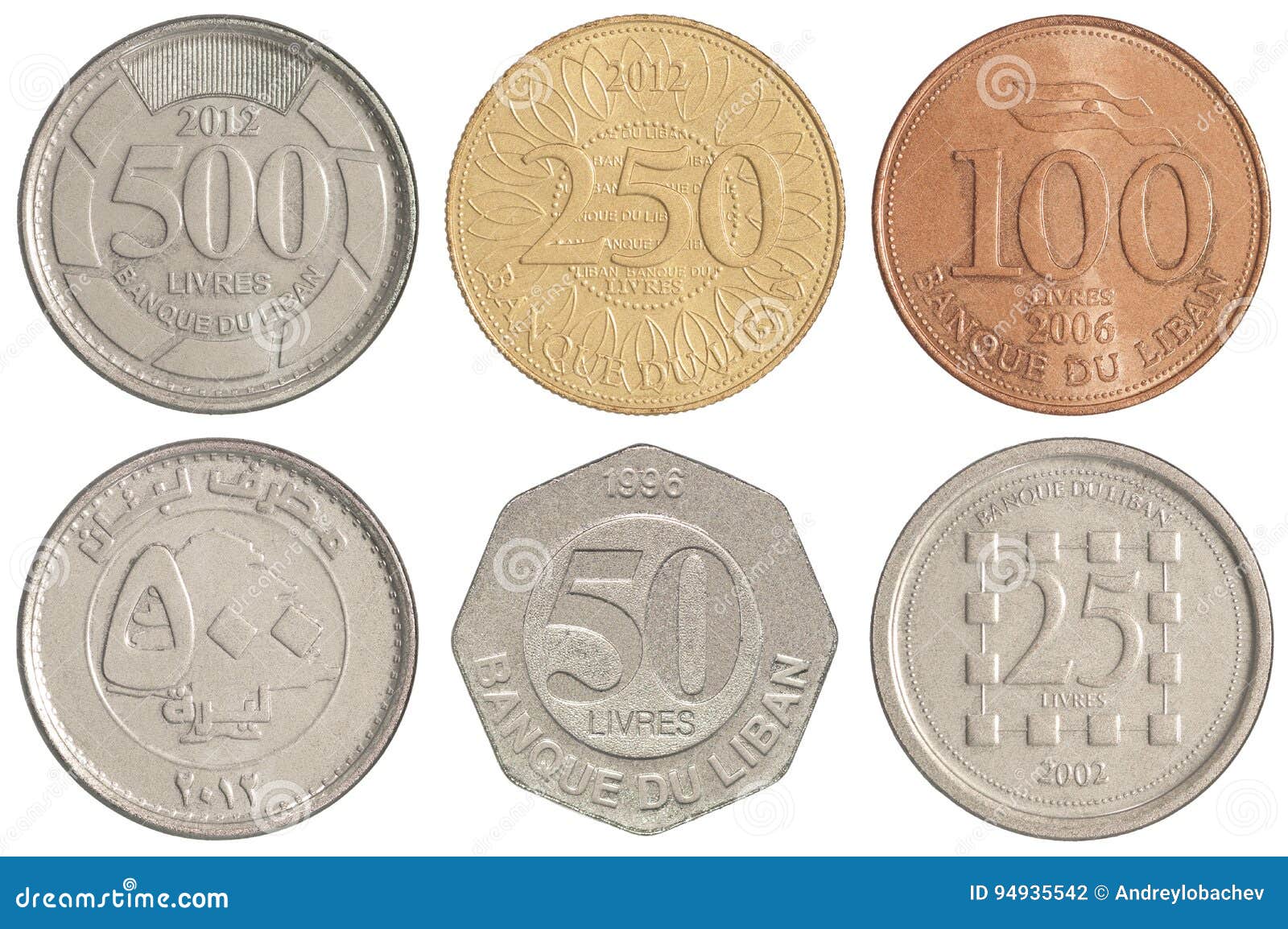 Monedas libanesas fijadas foto de archivo. Imagen de dinero - 94935542