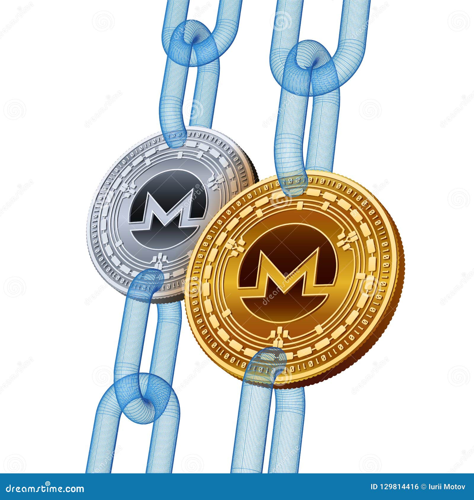 Monero. Cryptocurrency. Blockchain. Golden and Silver Monero Coins with ...