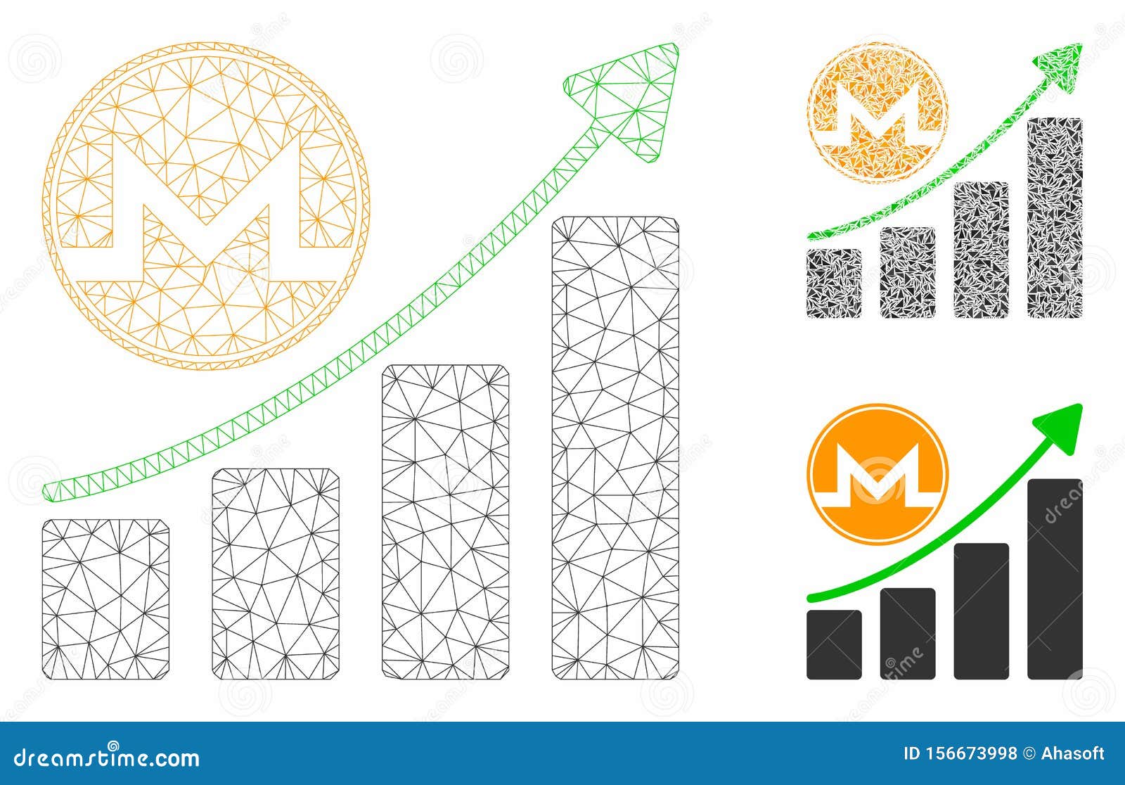 Monero Growth Graph Vector Mesh 2D Model and Triangle Mosaic Icon Stock ...