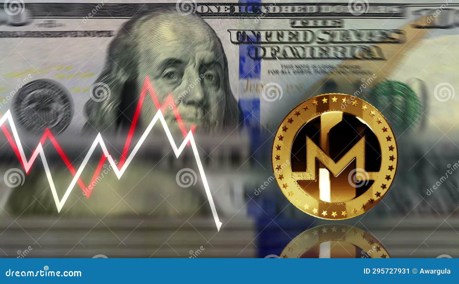 Monero XMR Cryptocurrency Coin Over 100 Dollar Banknotes Loop Stock ...