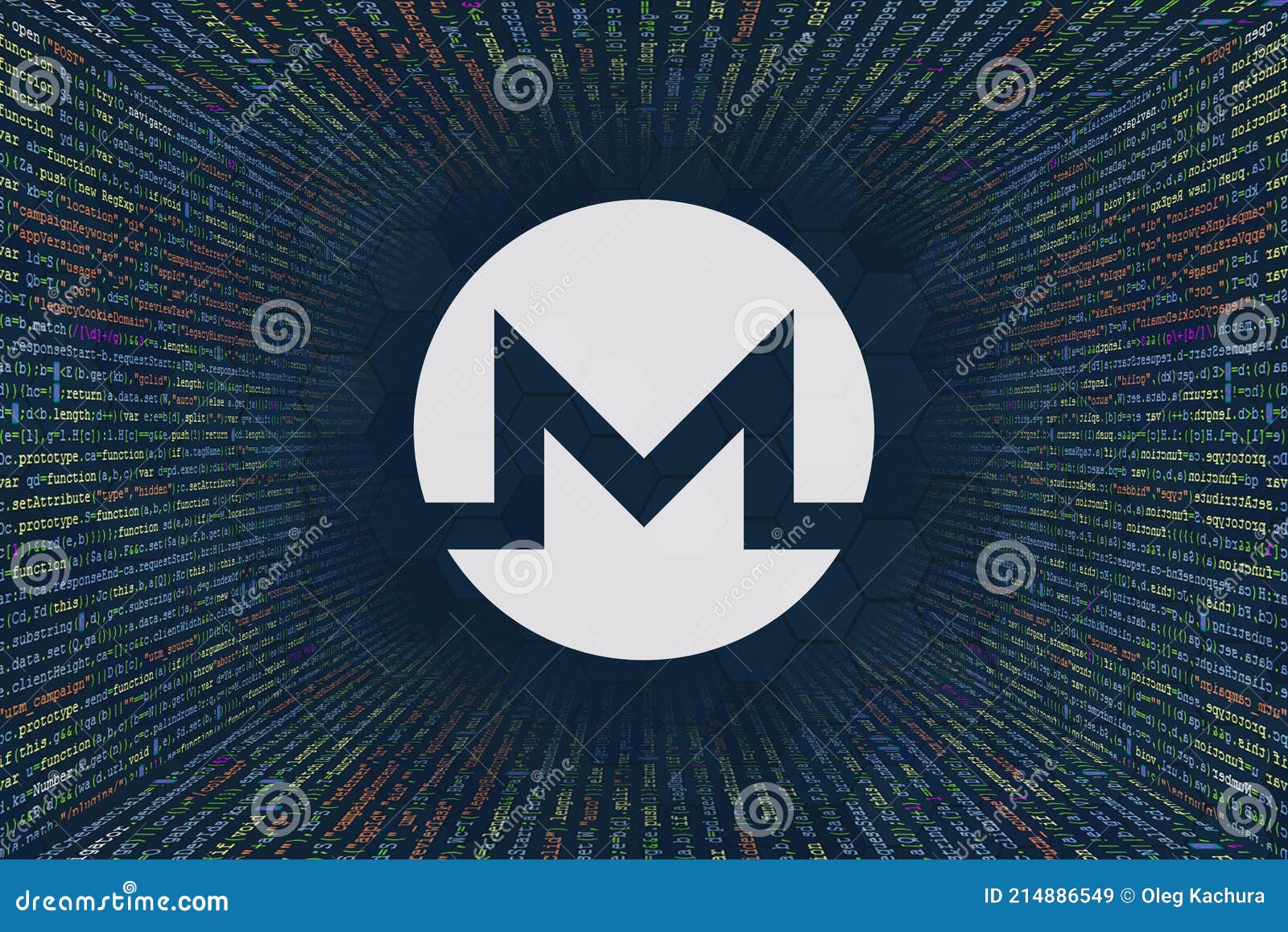 Monero Xmr Cryptocurrency Symbol A Tunnel From A Computer Program Code Programmer Strings Of