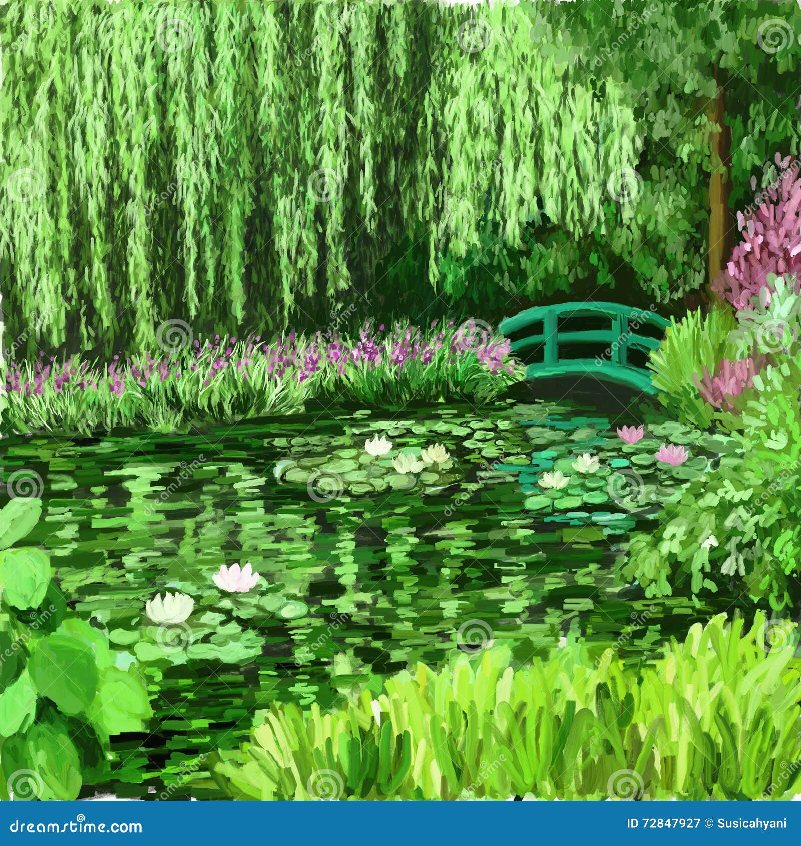Monet Bridge stock illustration. Illustration of pond - 72847927