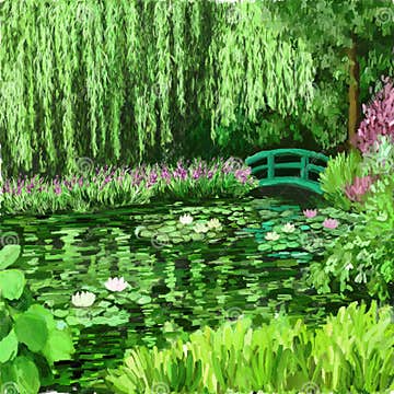 Monet Bridge stock illustration. Illustration of pond - 72847927