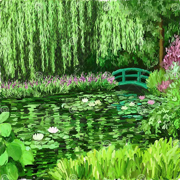 Monet Bridge stock illustration. Illustration of pond - 72847927