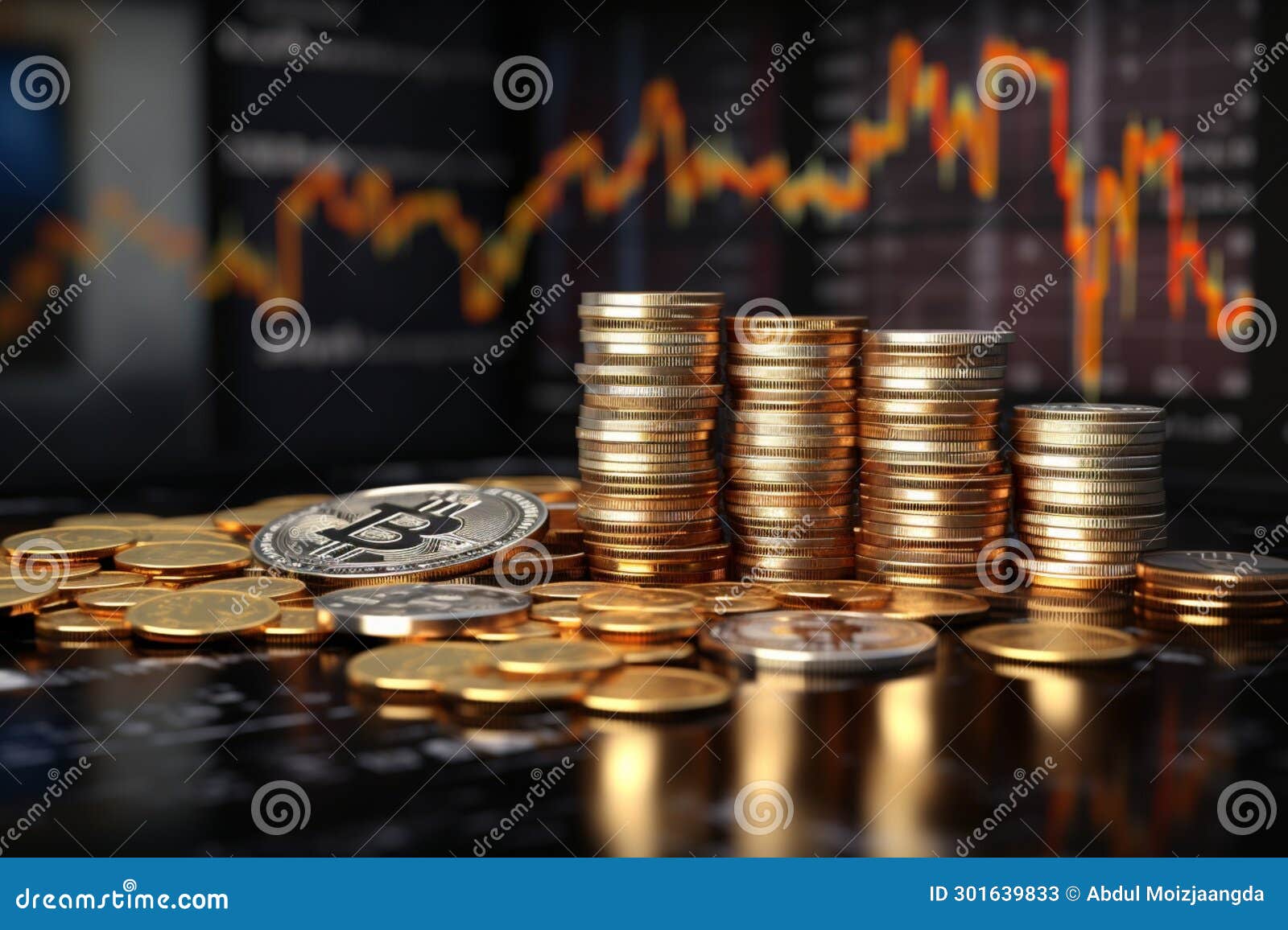 Monetary Elevation, 3D Rendering Showcases Silver Coins and Gold Arrow ...