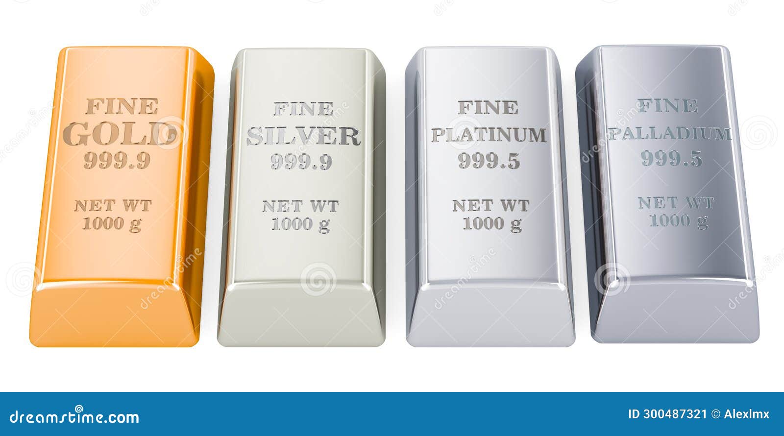 Monetary Metals Ingots, 3D Rendering Stock Illustration - Illustration ...