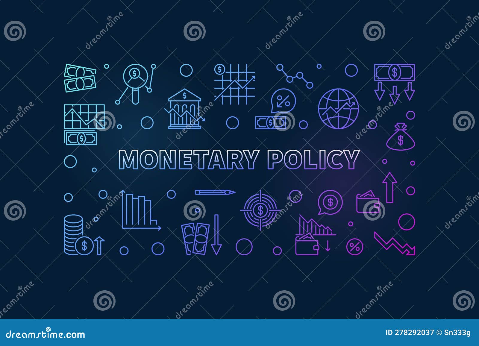 Monetary Policy Horizontal Colored Banner - Macroeconomics Vector ...