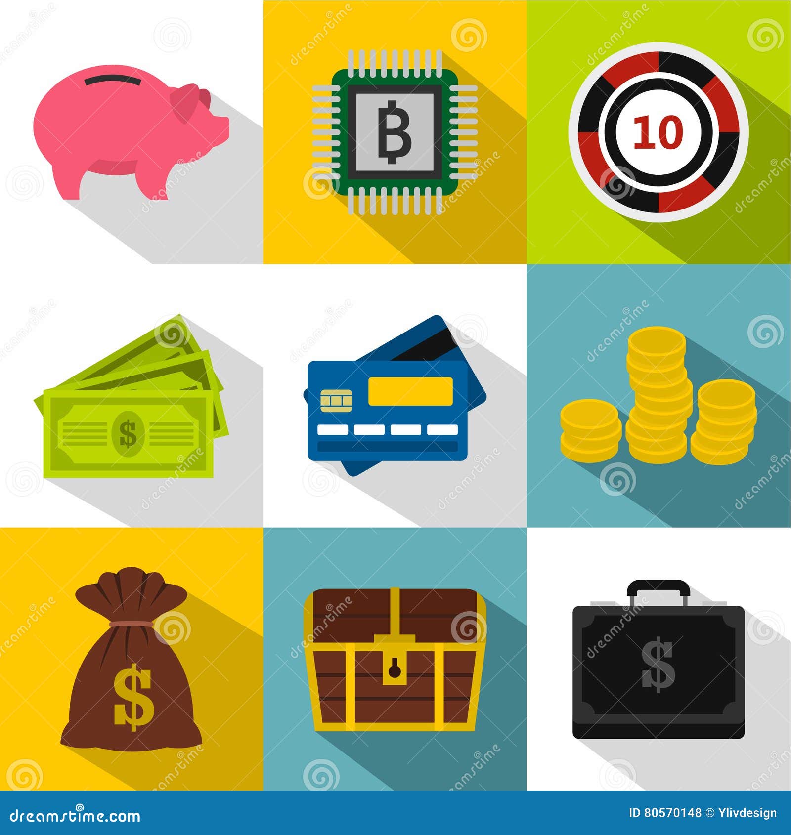 Monetary Resource Icons Set, Flat Style Stock Vector - Illustration of ...