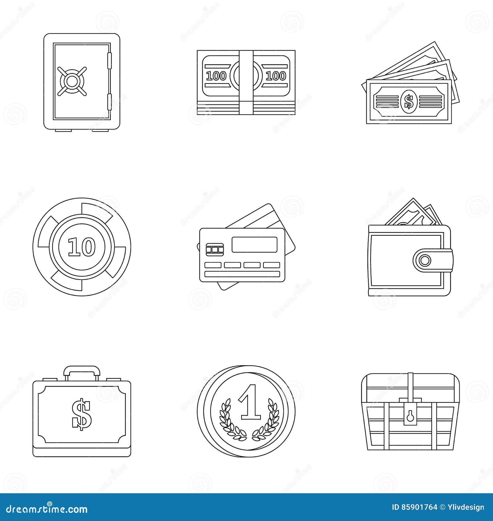 Monetary Resource Icons Set, Outline Style Stock Vector - Illustration ...