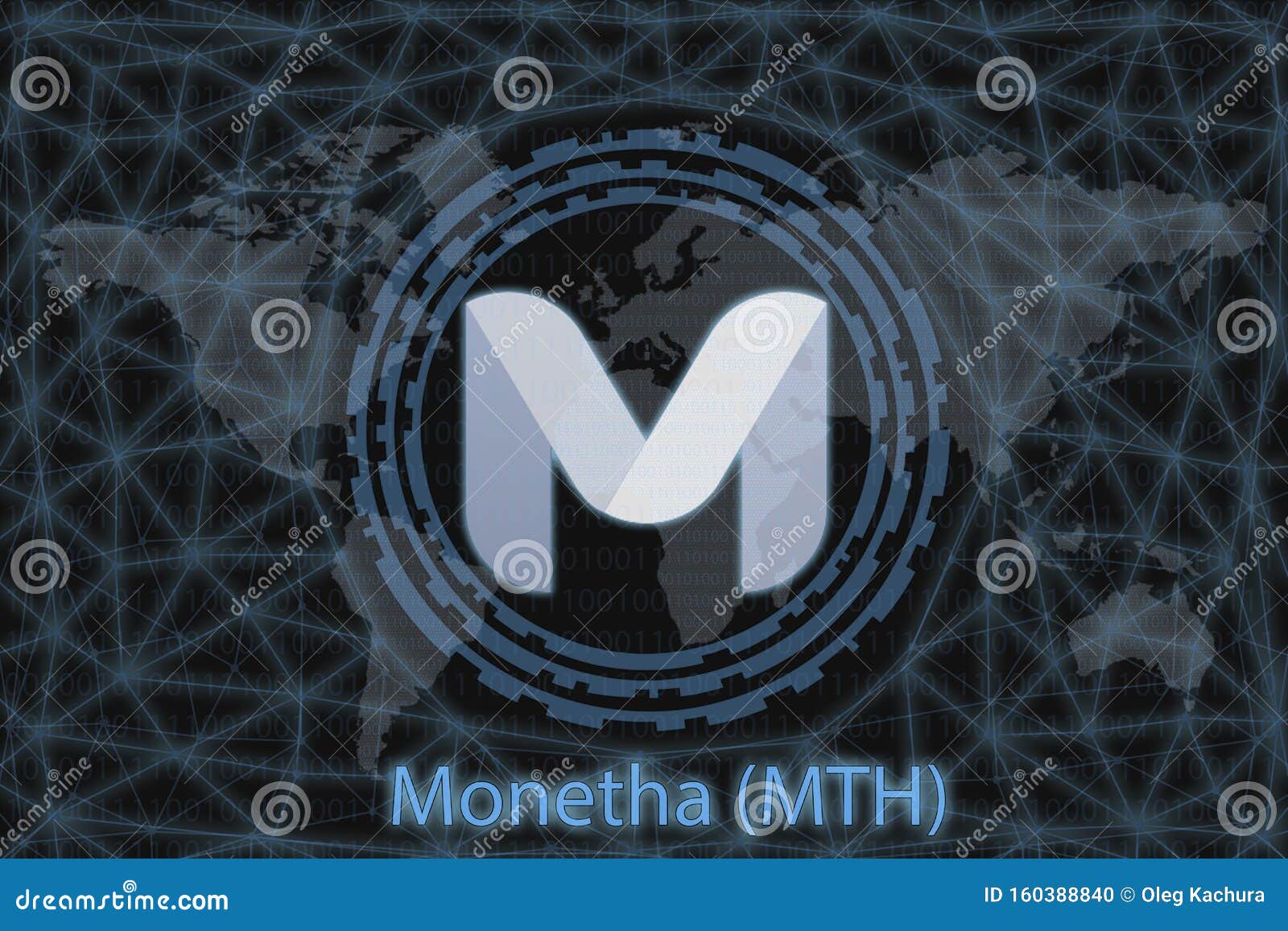 Monetha MTH Abstract Cryptocurrency. with a Dark Background and a World ...