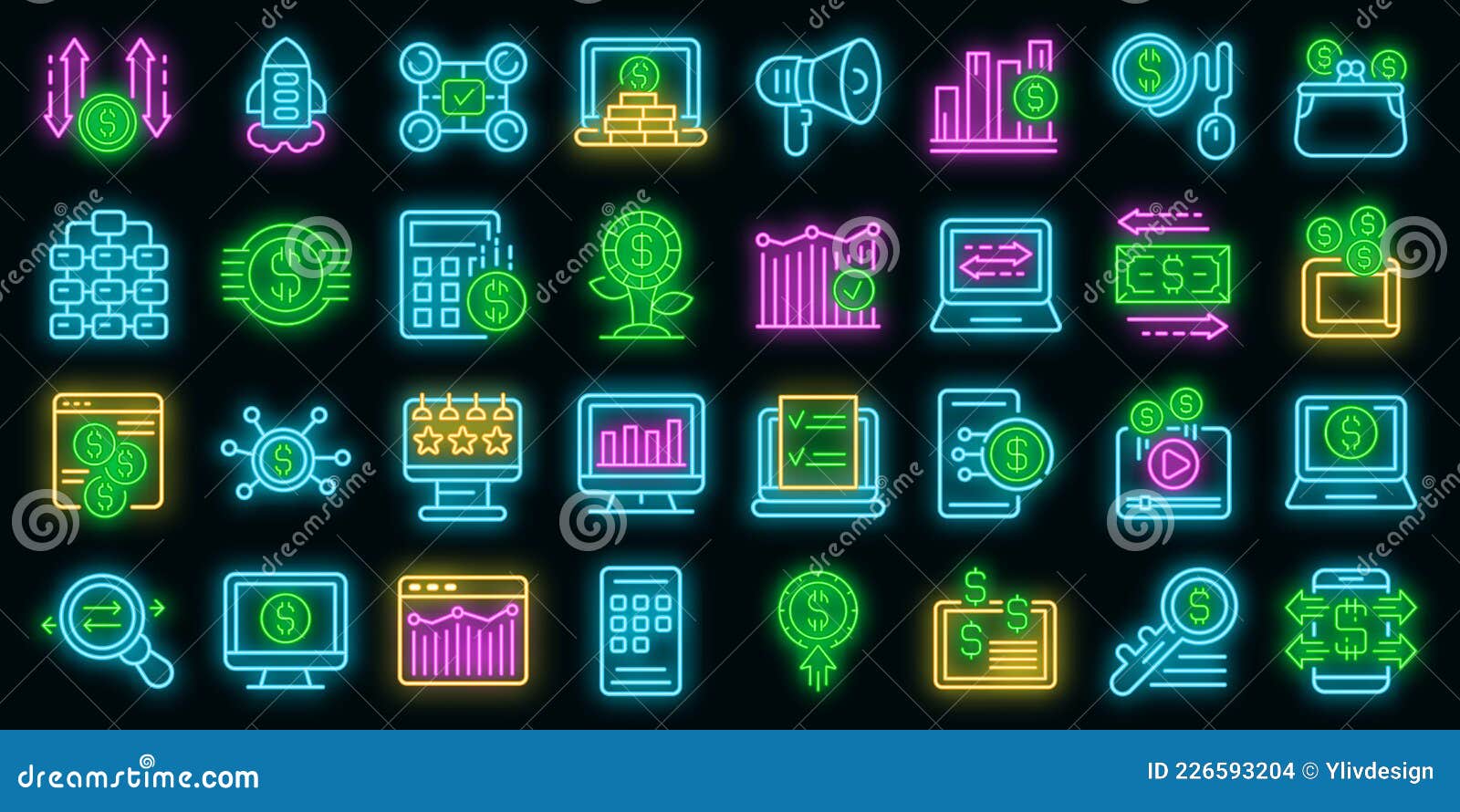Monetization Icons Set Vector Neon Stock Vector - Illustration of ...