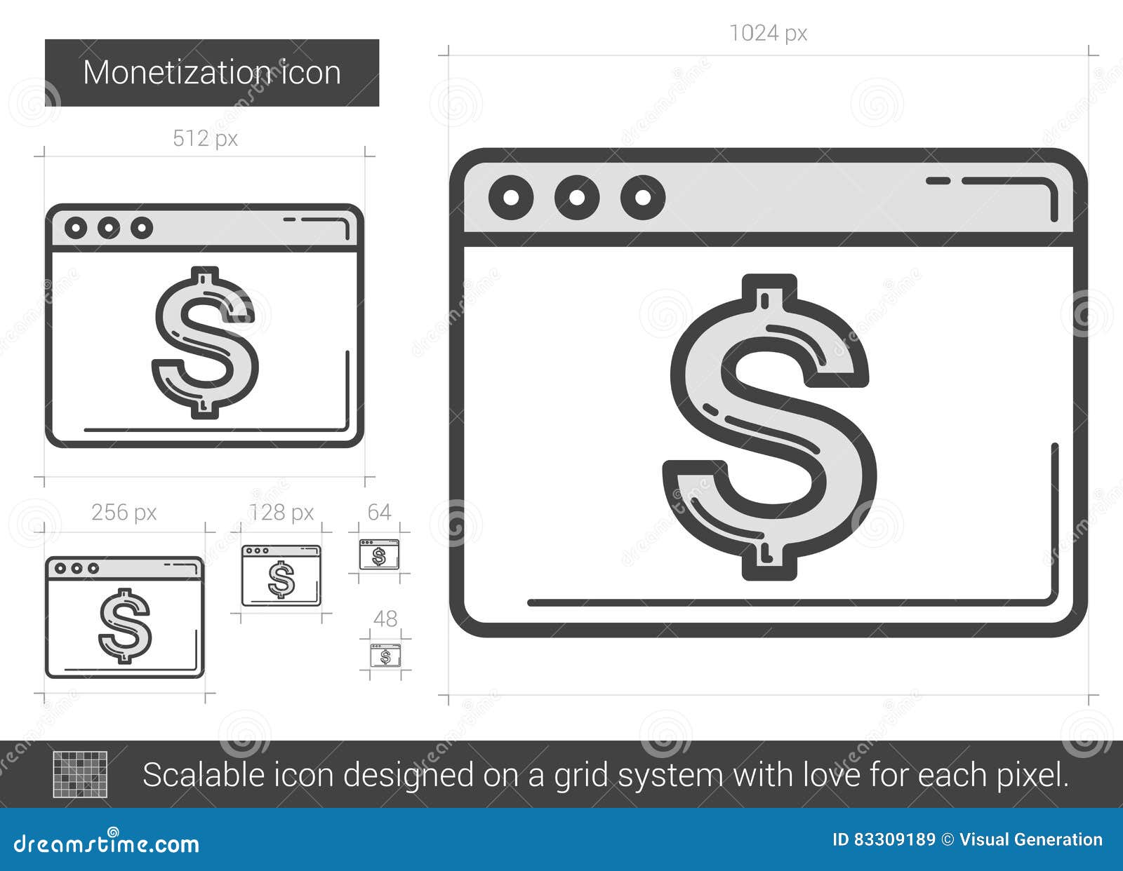 Monetization line icon. stock vector. Illustration of design - 83309189
