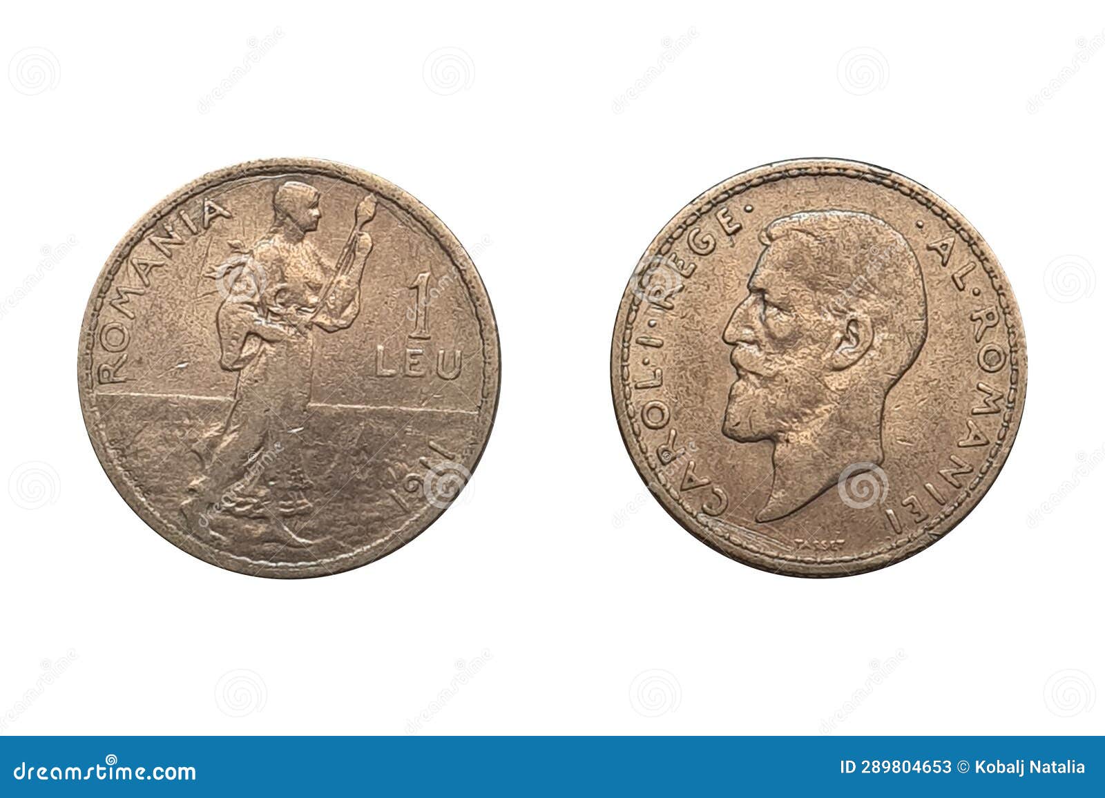 Moneta 1911 Romania King Carol I Silver One 1 Leu Coin 5g 23mm Stock ...