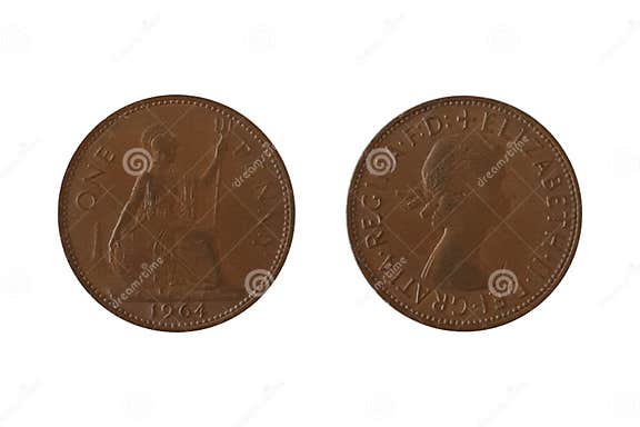 1 Penny 1964 Elizabeth II. United Kingdom Coin. Obverse Young Laureate ...
