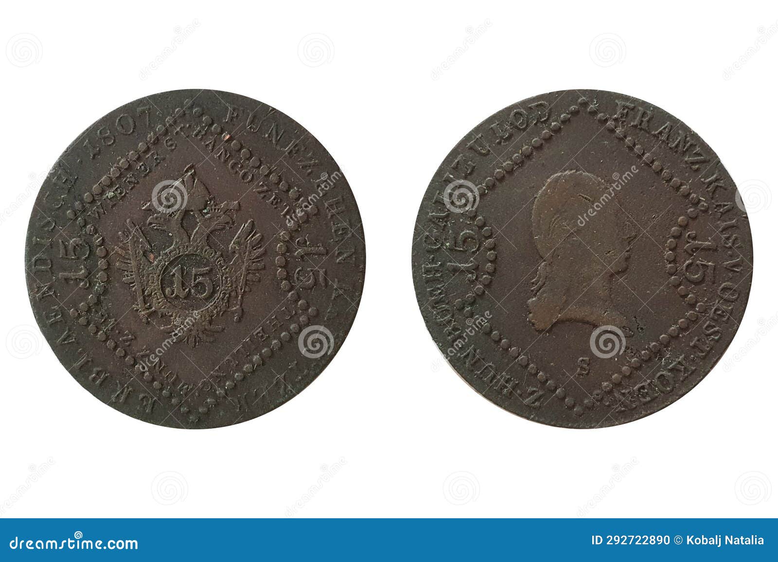 15 Kreutzer 1807 Franz I. Austrian Empire Coin. Obverse Bust of Franz ...