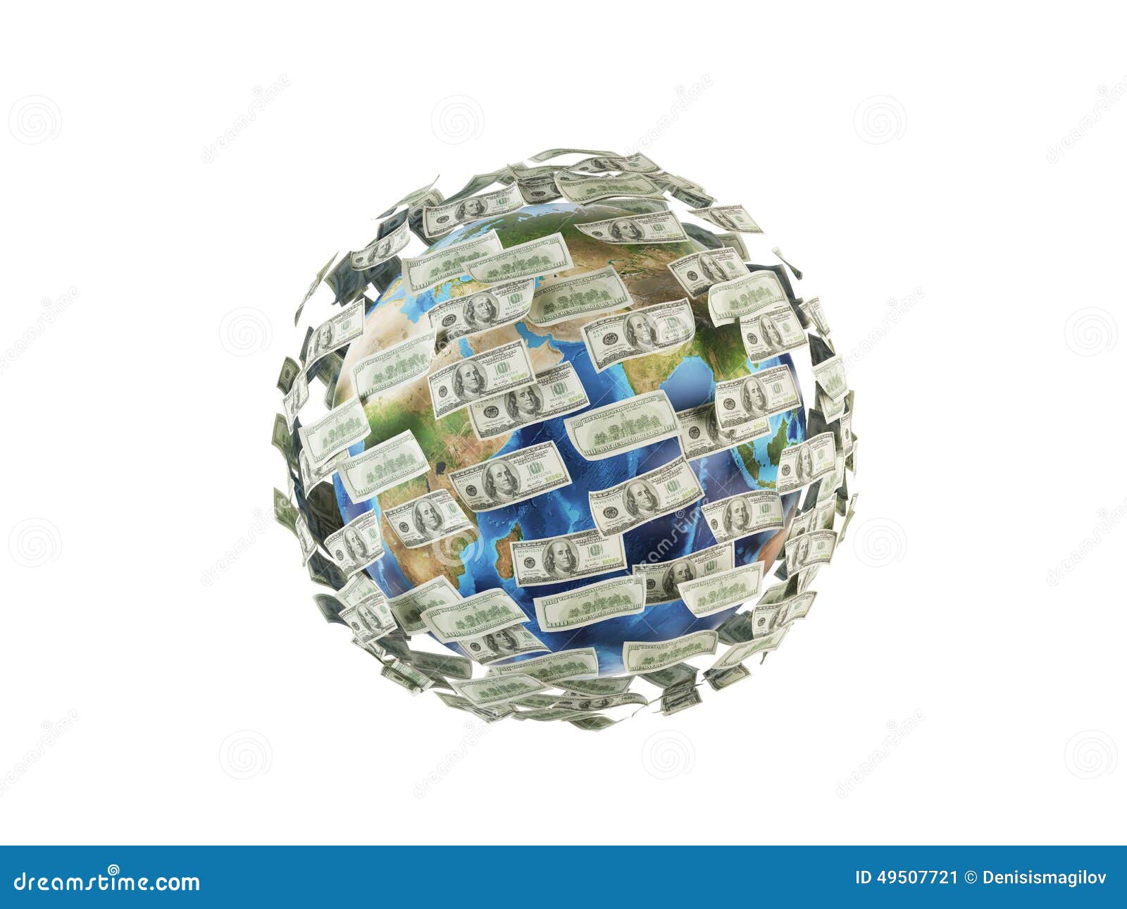 Money around earth stock illustration. Illustration of continent - 49507721