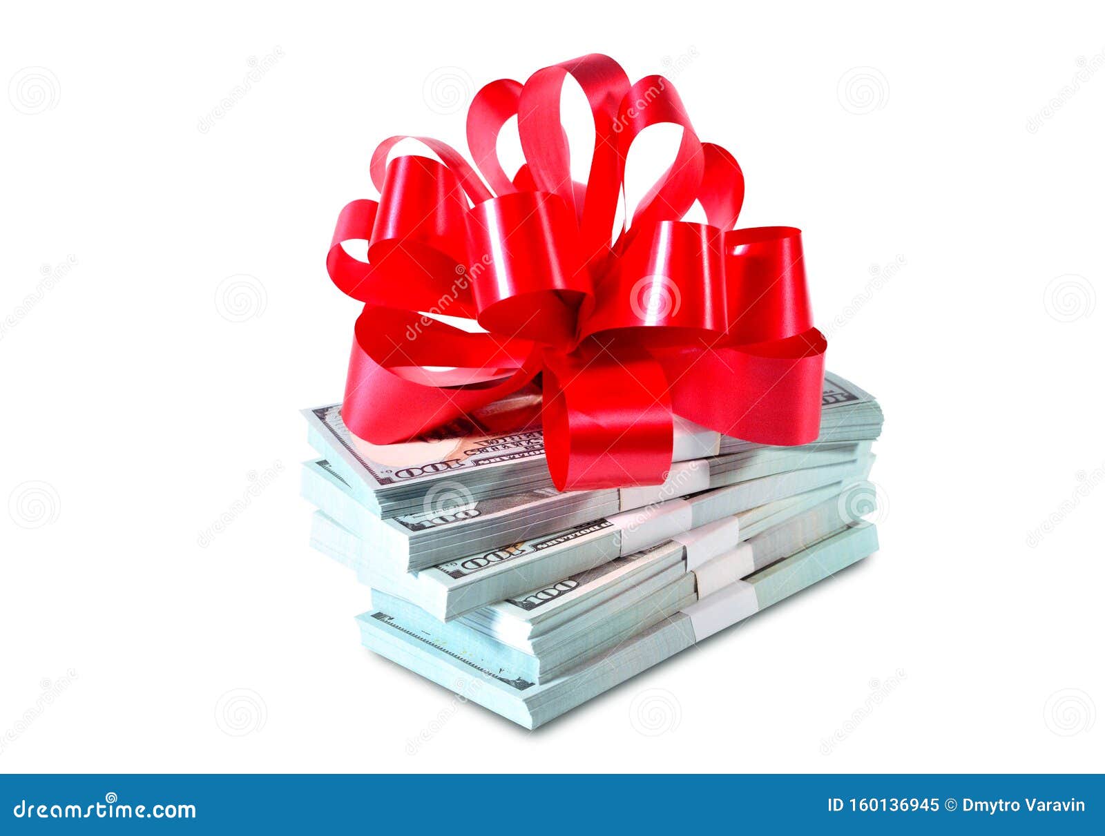 Money As a Gift Concept with a Stack of Dollars with Big Red Bow Stock ...