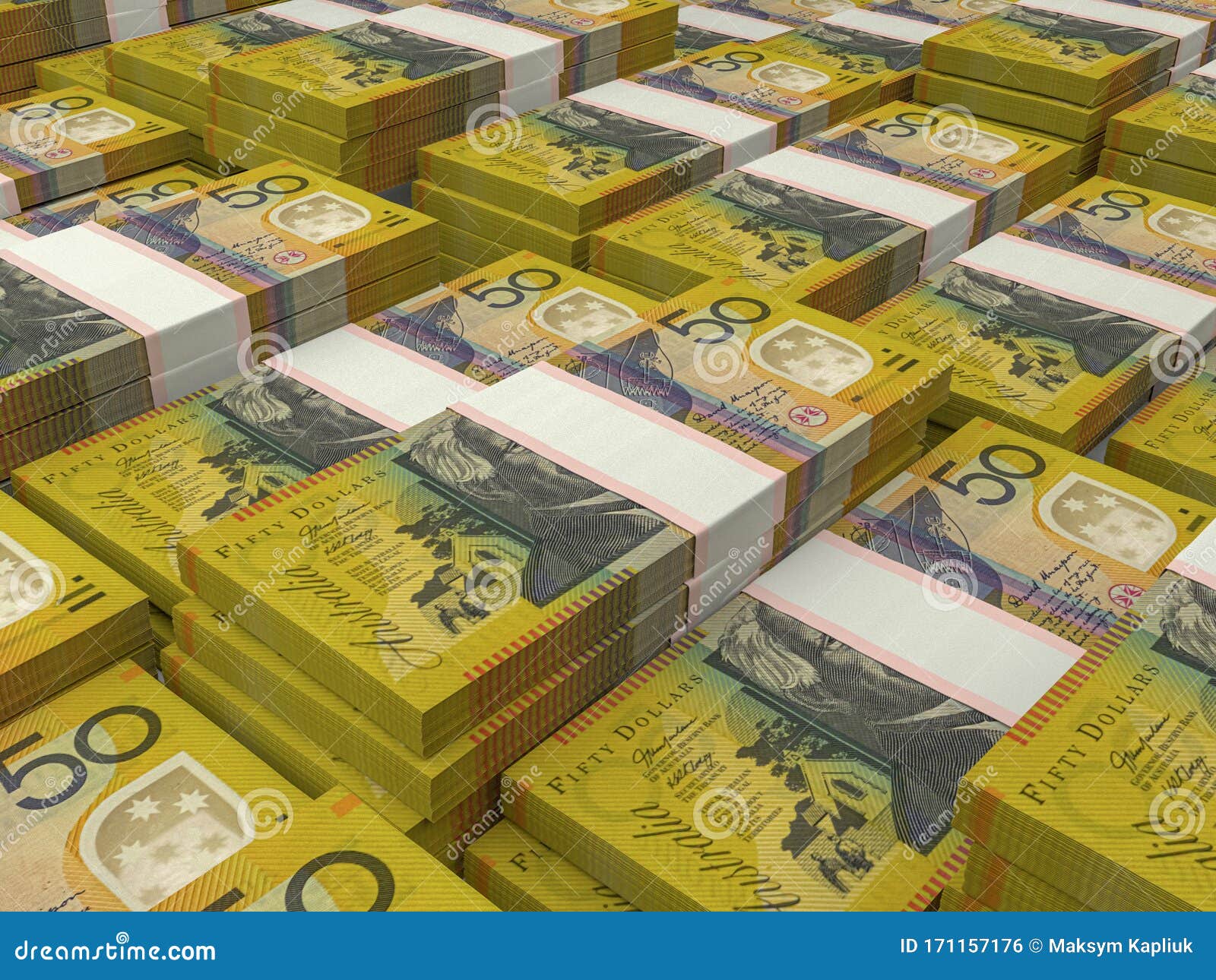 Inflation. Australia Dollar Banknotes Or Bills, AUD Currency Cash ...