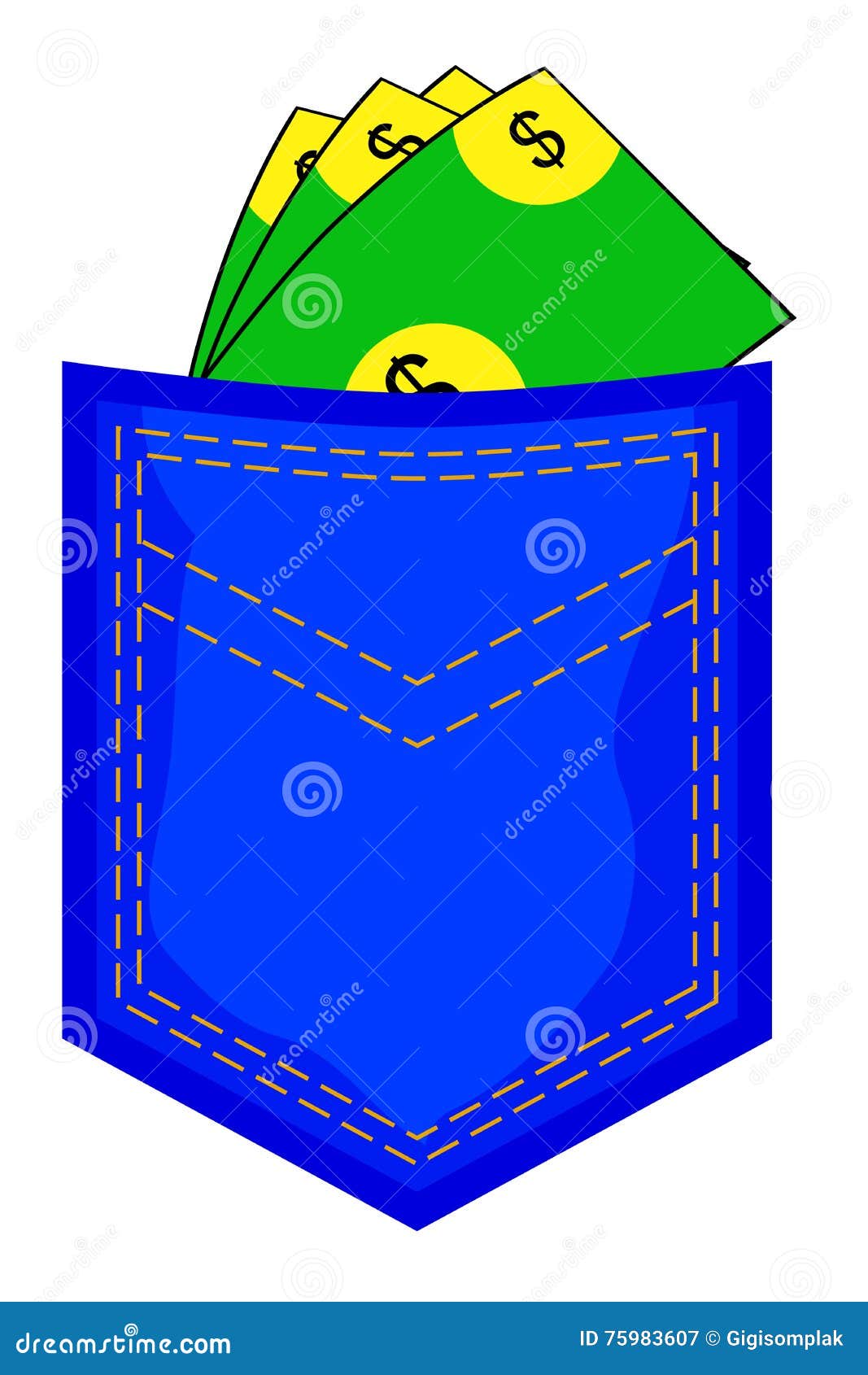 Money on Back Pocket at White Background Stock Vector - Illustration of ...