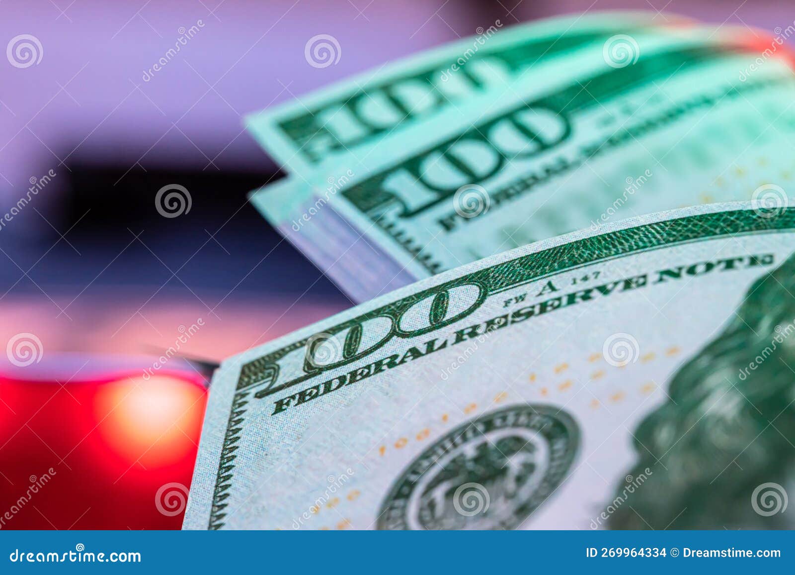 Money Background from Dollars in Neon Light, Close Up Stock Photo ...