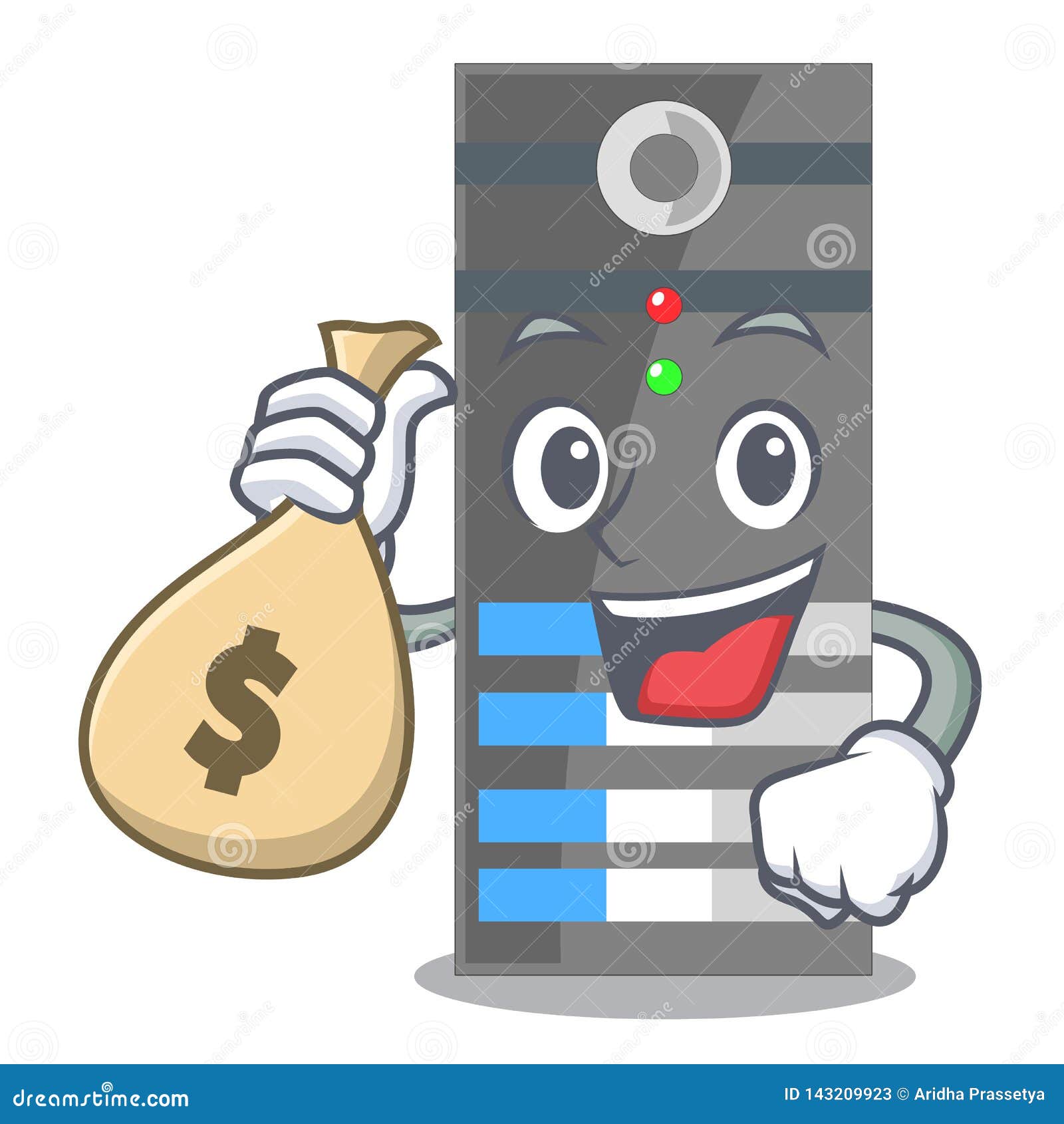 With Money Bag Data Server Next the Cartoon Computer Stock Vector ...