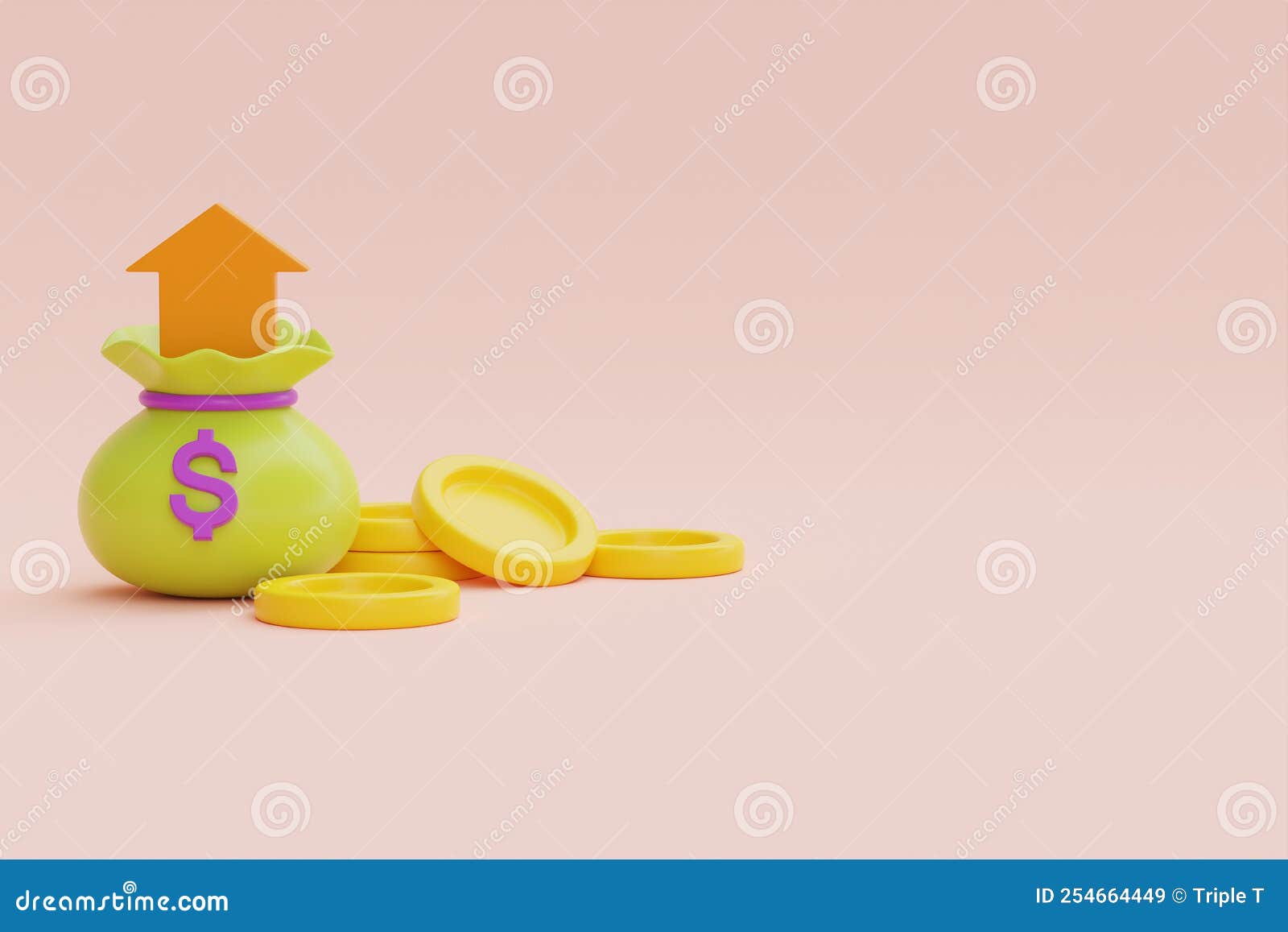 Money Bag with Golden Coins Stack on Pastel Background, Money Saving ...
