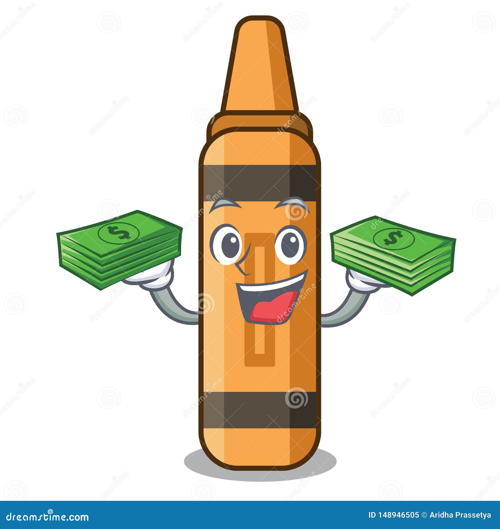 With Money Bag Orange Crayon in the Cartoon Shape Stock Vector ...
