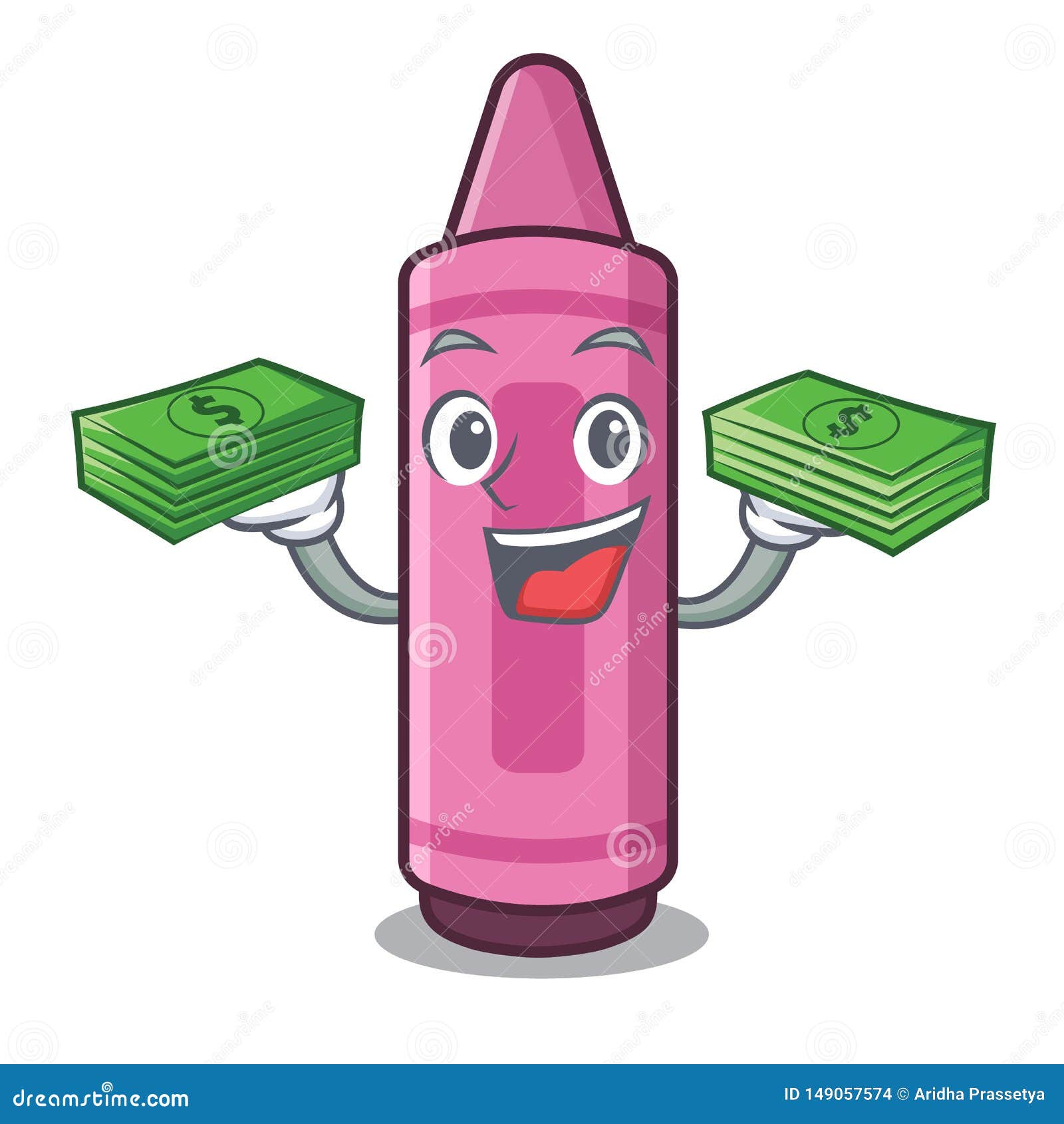 With Money Bag Pink Crayons in the Character Shape Stock Vector ...