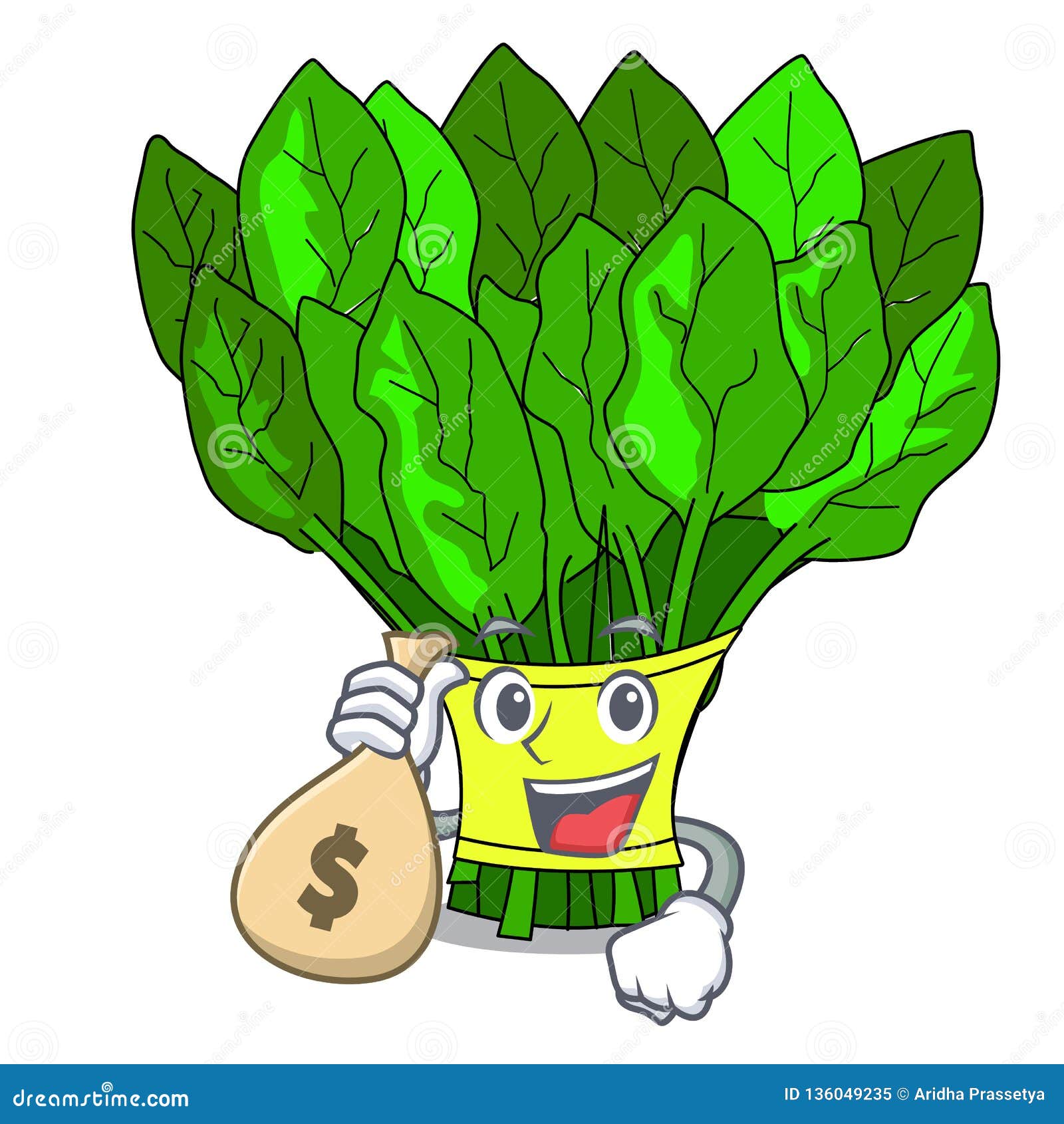 With Money Bag Spinach in a the Cartoon Basket Stock Vector ...