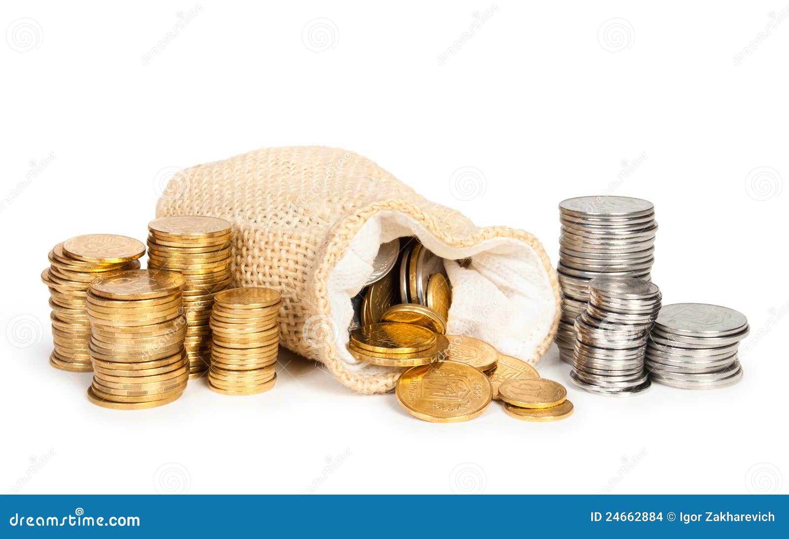 Money in Bag and Stack of Coins Stock Photo - Image of concepts ...