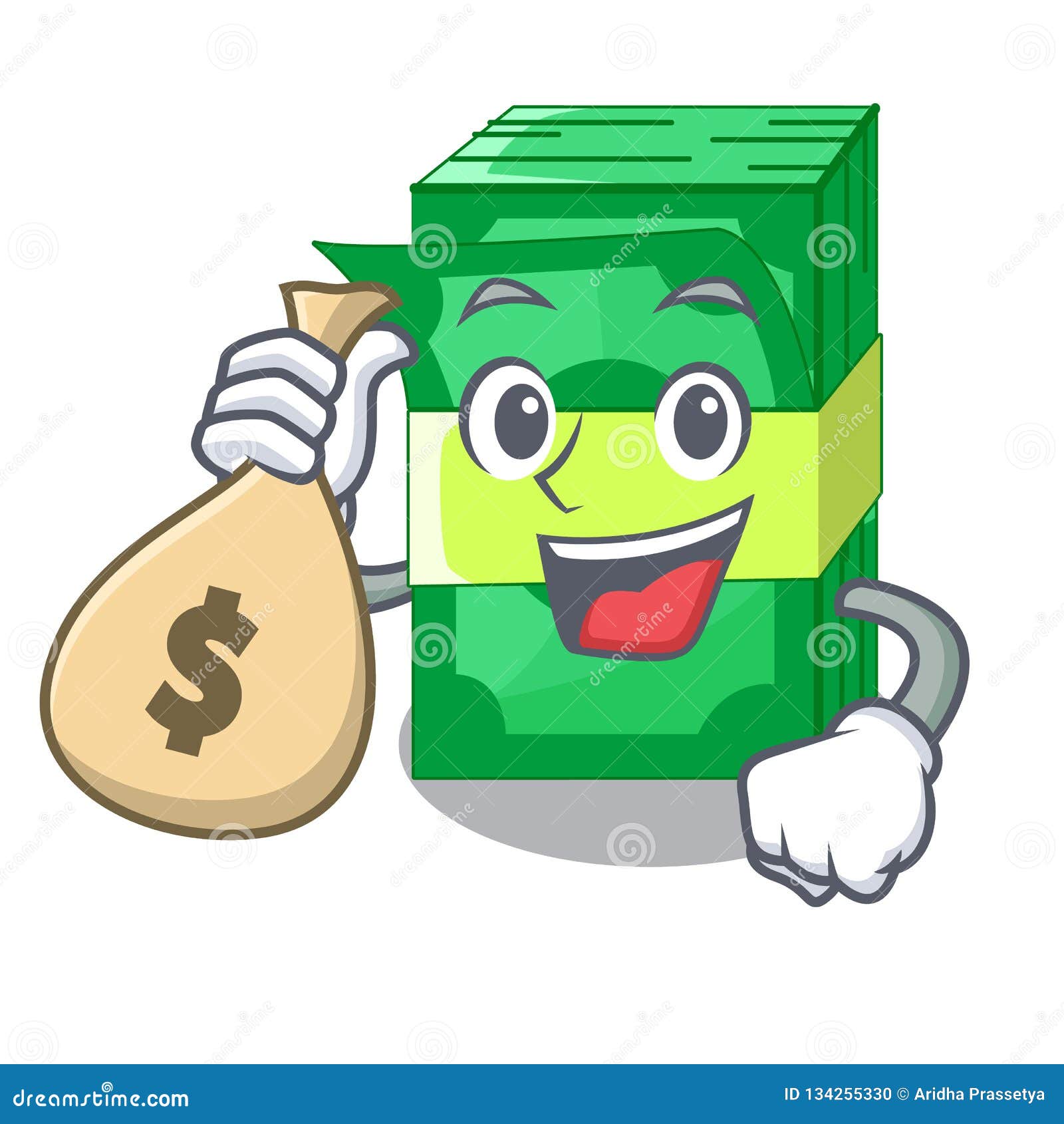 With Money Bag Stack Money Shape Cartoon on Table Stock Vector ...