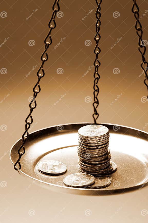 Money on a balance scale stock photo. Image of chain, quarter - 1252180